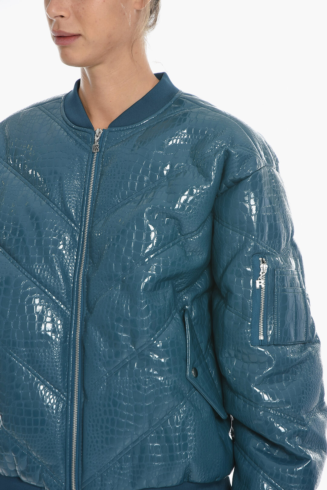 Rotate Eco-patent Leather Padded Bomber Jacket with Python Effect women ...