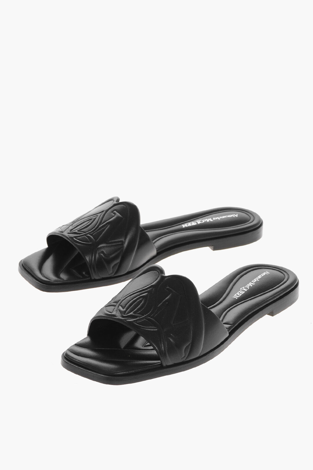 Alexander McQueen Embossed Leather Sliders with Cuir Sole women ...