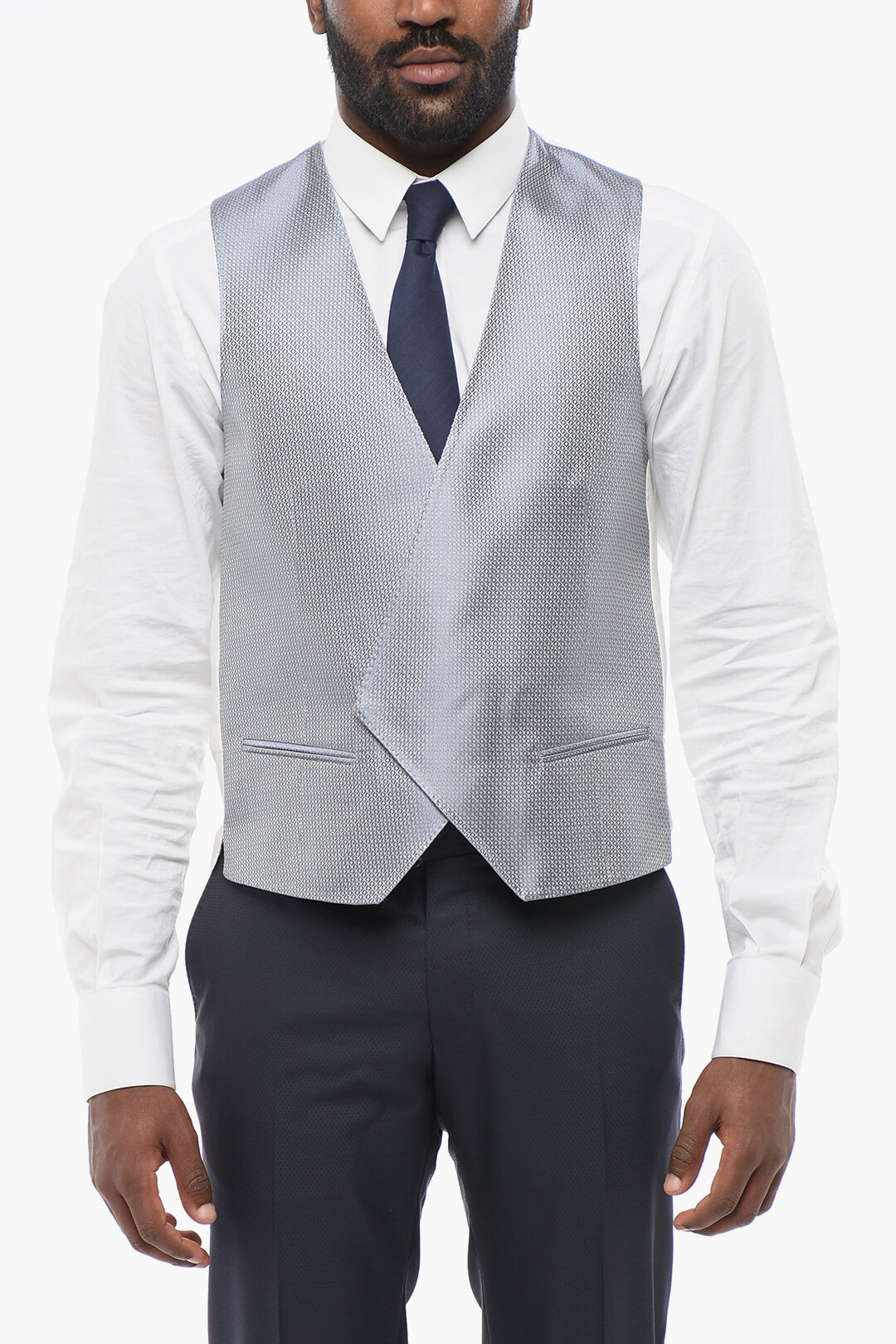 Corneliani Embroidered Silk Double Breasted Vest With Jetted Pockets ...