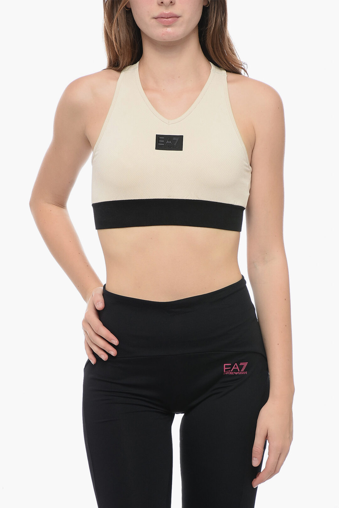 Armani EMPORIO EA7 VENTUS Two-Tone Active Crop Top with Removable ...