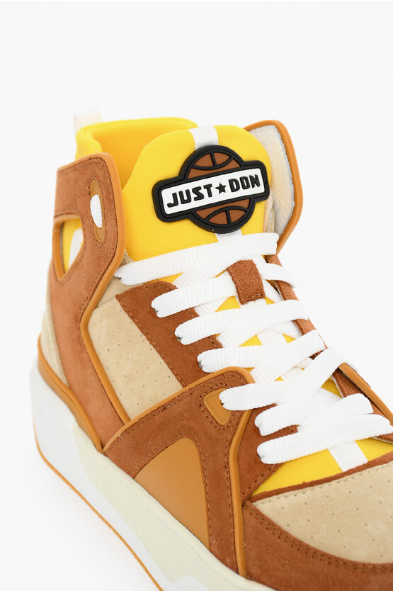 Just Don Fabric and Suede BASKETBALL JD1 High-Top Sneakers with Cut-Out ...