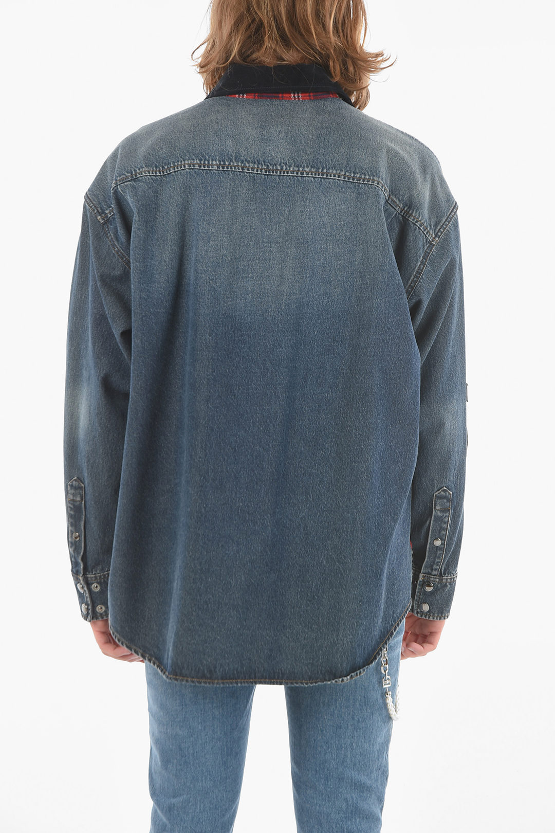 Dolce & Gabbana Flannel Denim Over Shirt with Lettering Logo Patch men ...