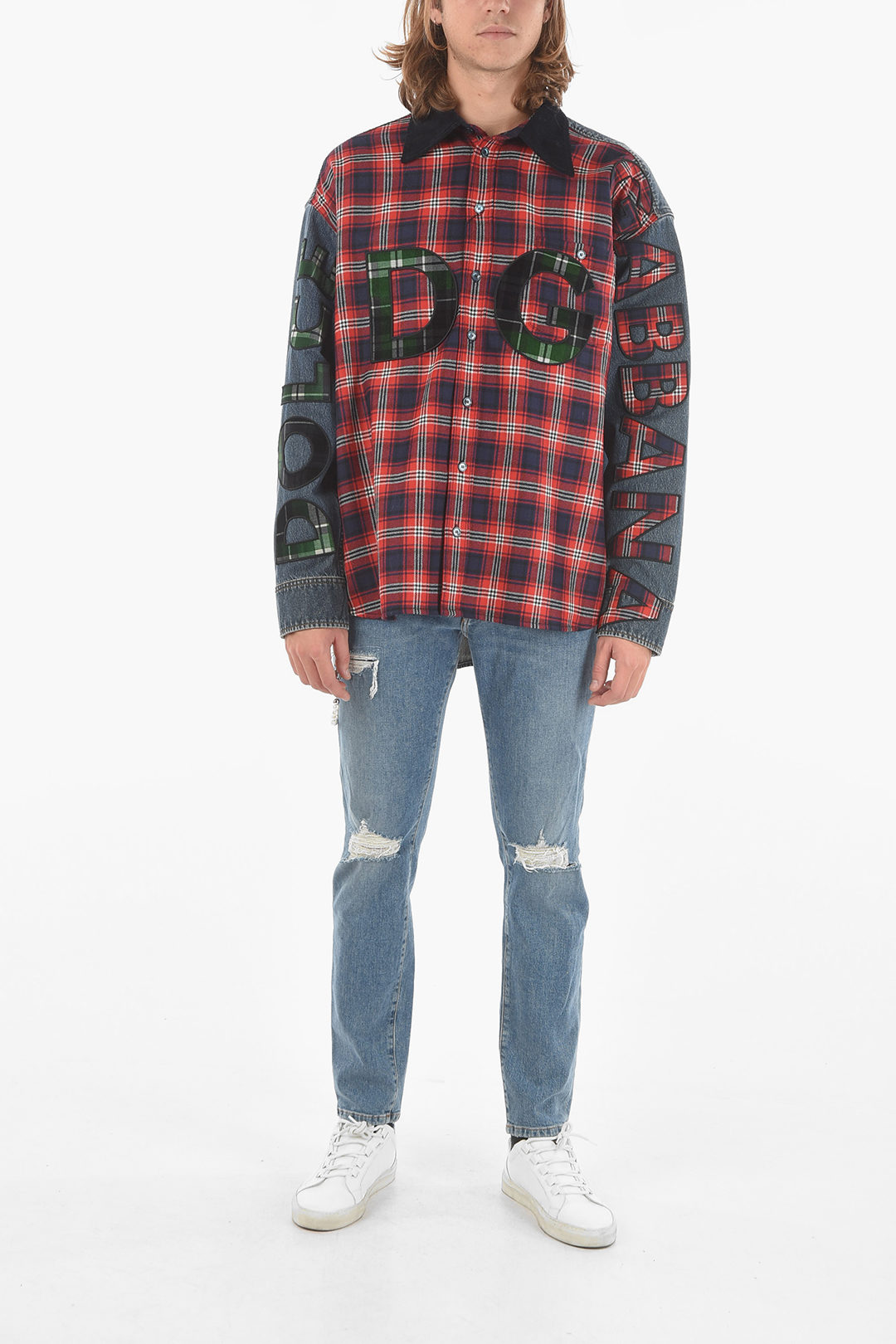 Dolce & Gabbana Flannel Denim Over Shirt with Lettering Logo Patch men ...