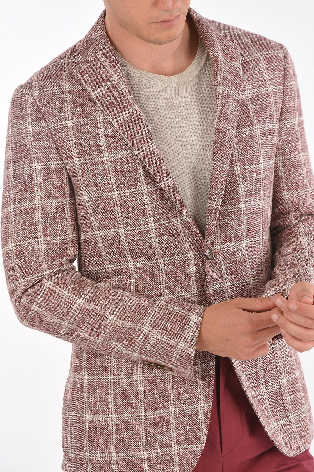 Corneliani Flax Blend GATE Blazer with Windowpane Check Pattern men ...