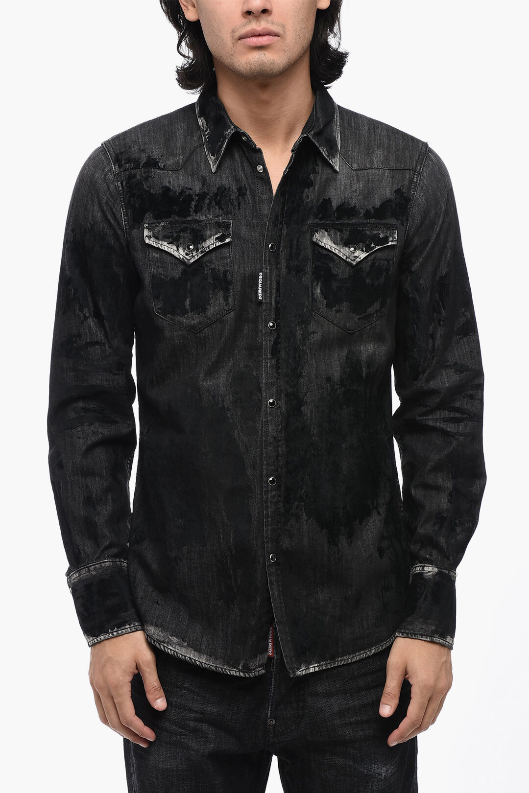 Dsquared2 Flocked Denim Shirt with Double Breast Pocket men - Glamood ...