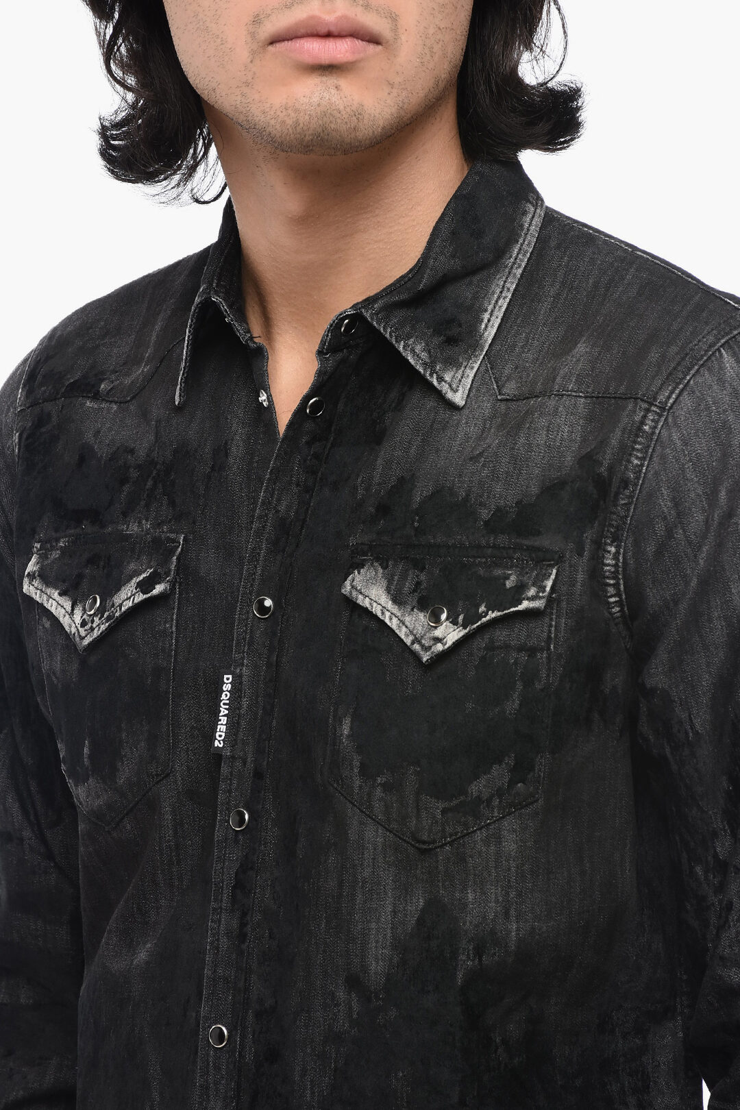 Dsquared2 Flocked Denim Shirt with Double Breast Pocket men - Glamood ...