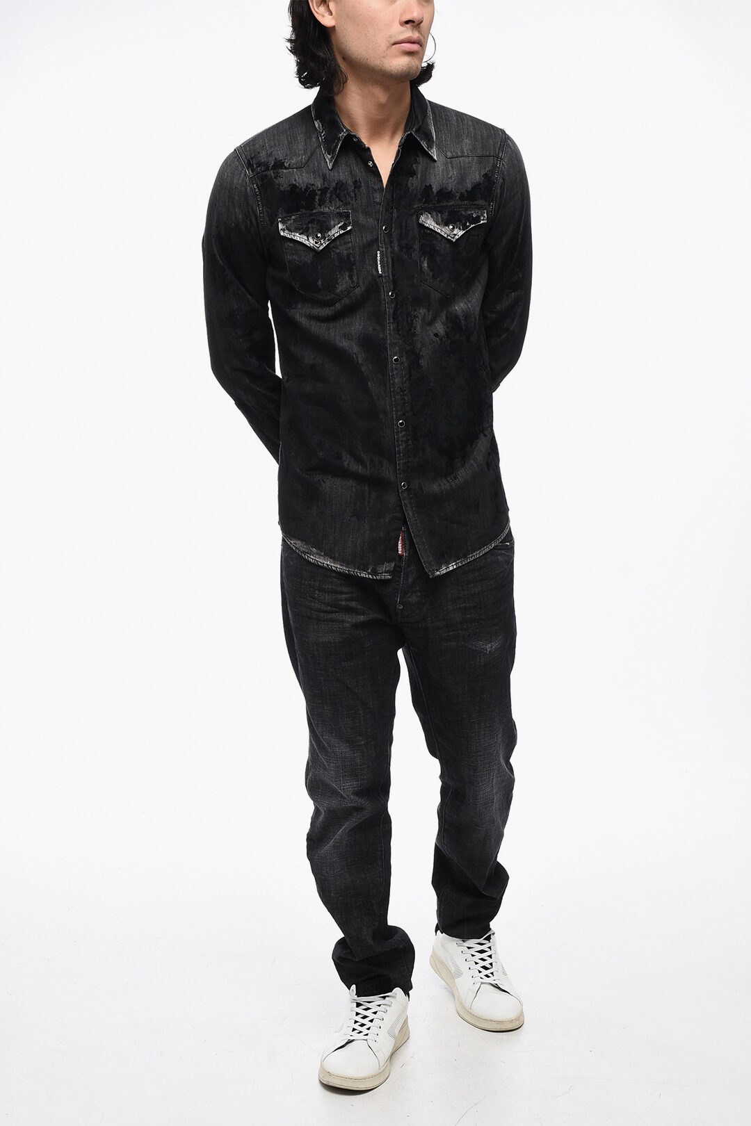 Dsquared2 Flocked Denim Shirt with Double Breast Pocket men - Glamood ...