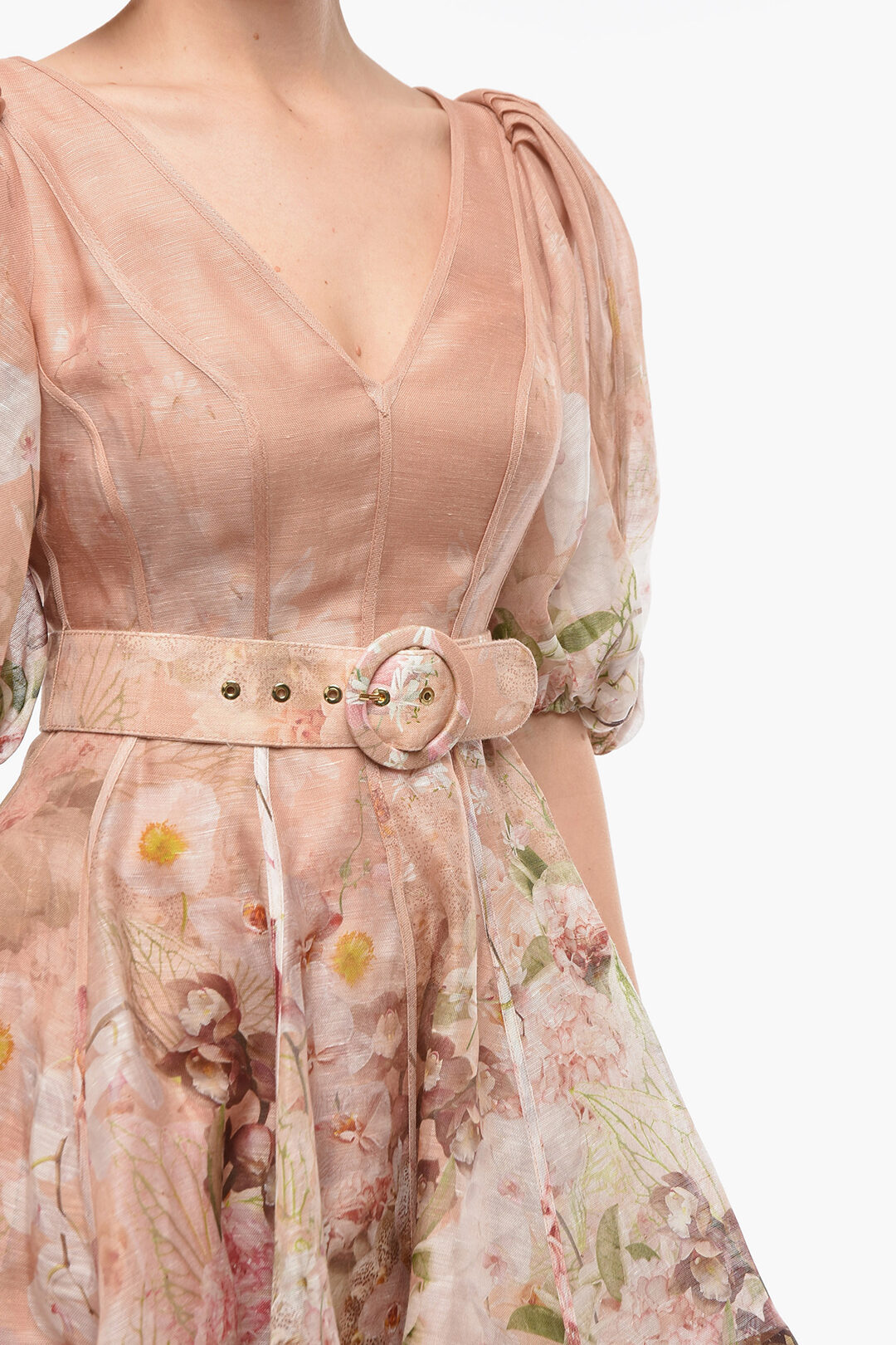Zimmermann Floral-Motif DANCER Mini Dress With Puff-Sleeve and Belt ...
