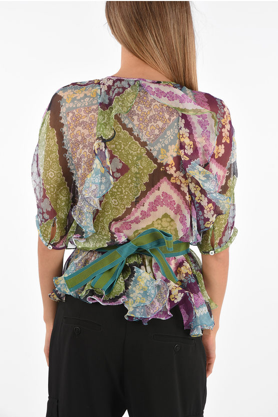 Dsquared2 Floral Printed Silk Belted Blouse women - Glamood Outlet