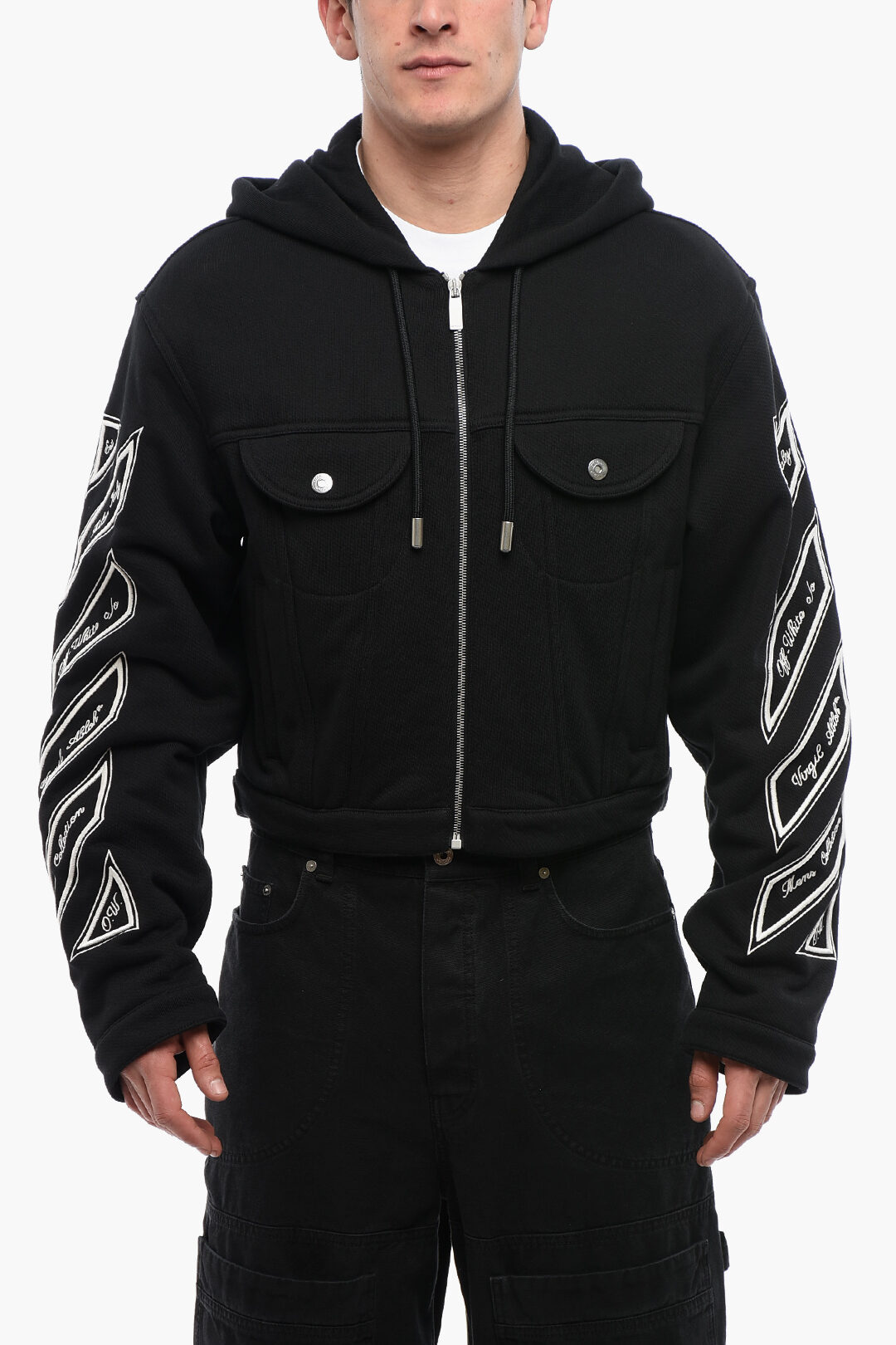 Off-White Front Ziped VARSITY DIAG Hoodie with Utility Pockets men ...