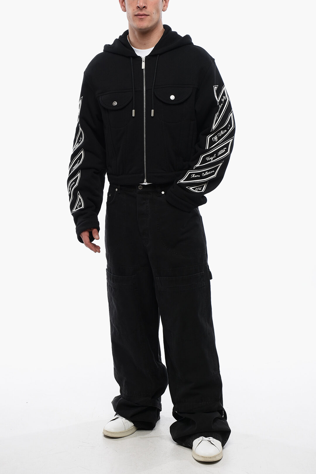 Off-White Front Ziped VARSITY DIAG Hoodie with Utility Pockets men ...