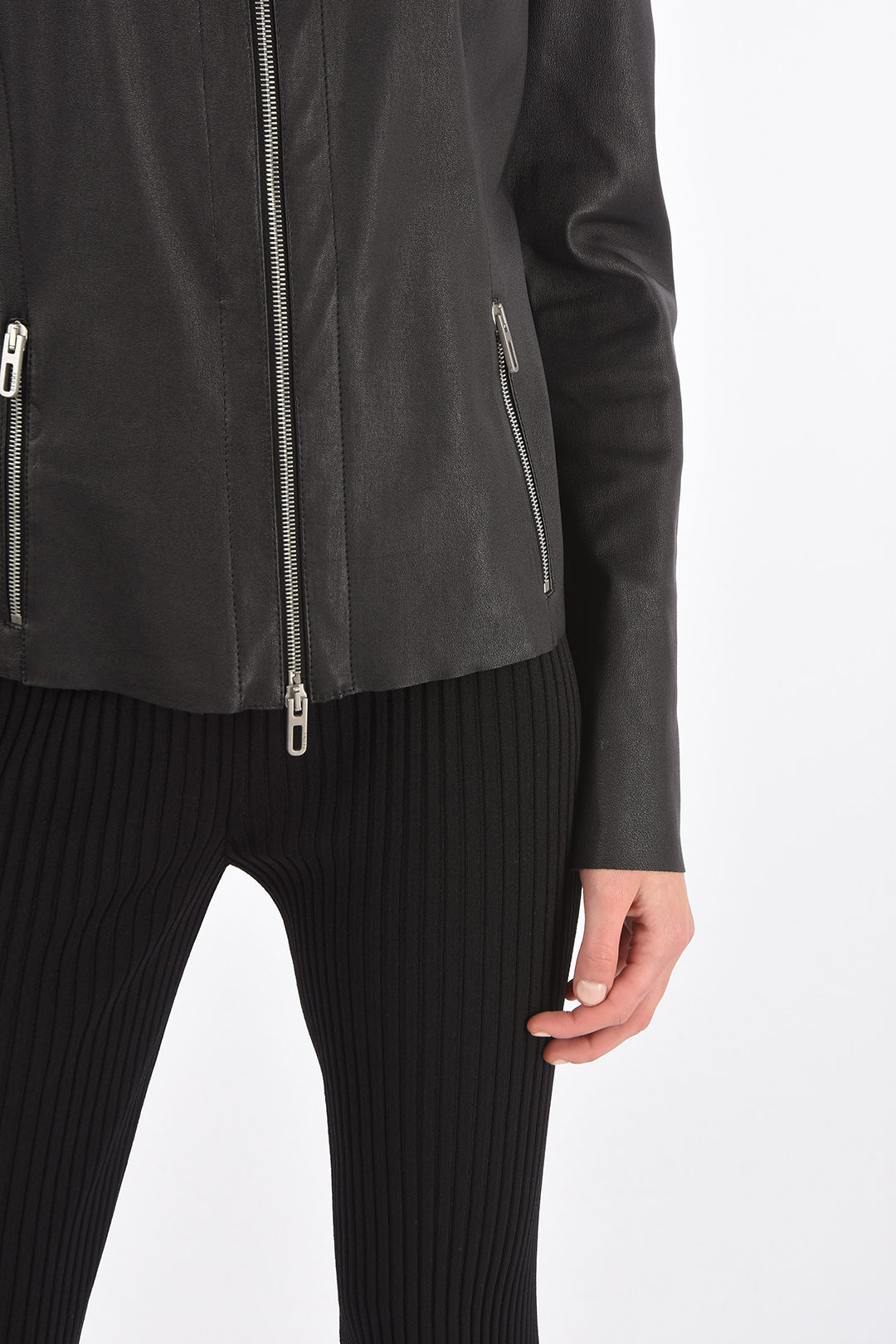 DROMe Front Zipped Leather Jacket with Raw Cut Edges women - Glamood Outlet