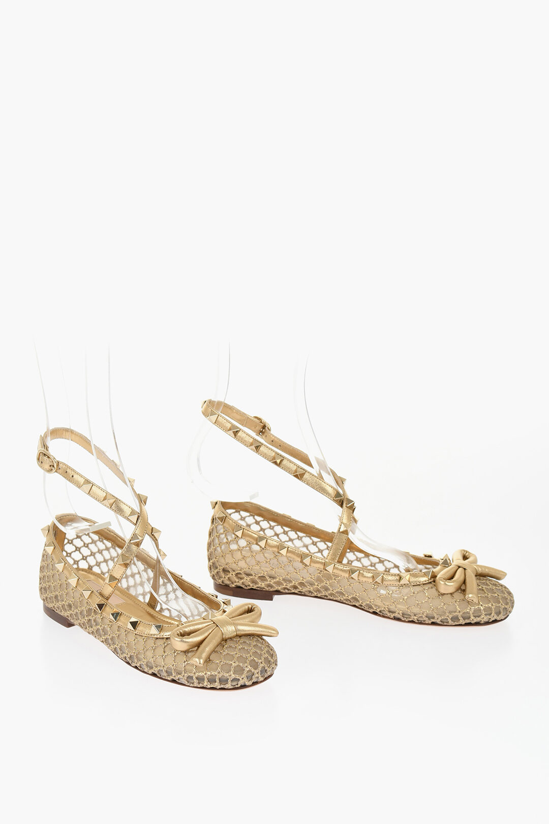 Valentino GARAVANI Open Work Lace Up Ballet Flats with Golden Effect ...