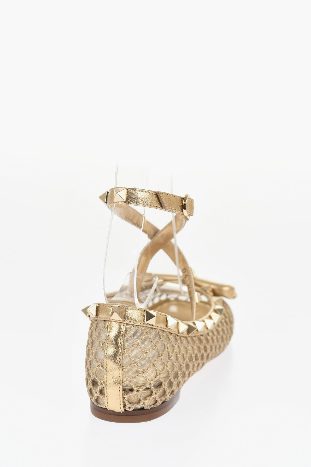 Valentino GARAVANI Open Work Lace Up Ballet Flats with Golden Effect ...
