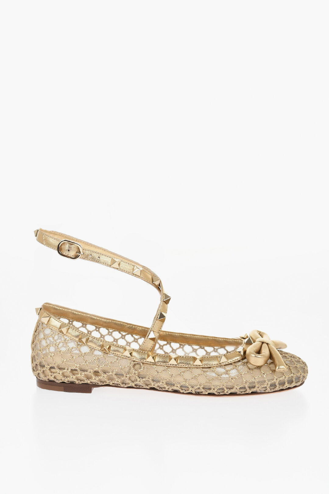 Valentino GARAVANI Open Work Lace Up Ballet Flats with Golden Effect ...