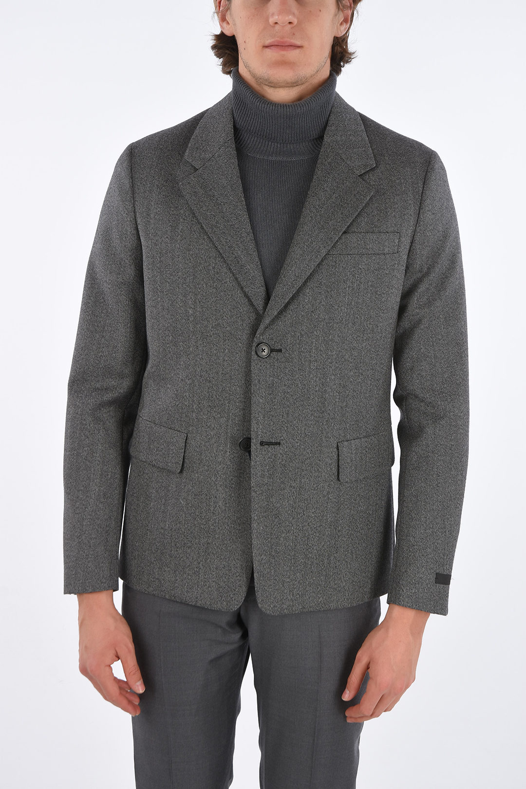 Prada giacca a 2 bottoni plain herringbone uno spacco revers classico ...