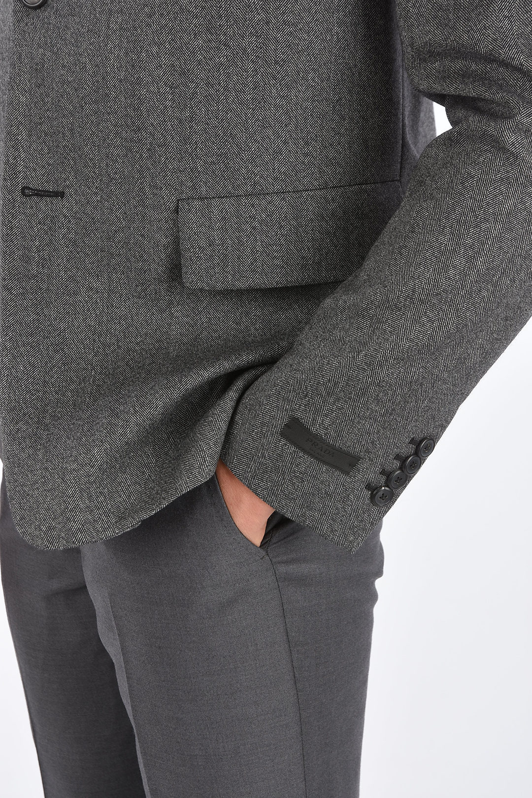 Prada giacca a 2 bottoni plain herringbone uno spacco revers classico ...