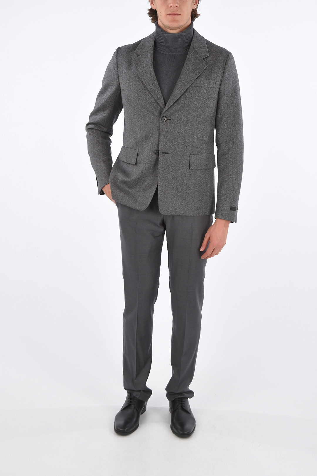 Prada giacca a 2 bottoni plain herringbone uno spacco revers classico ...