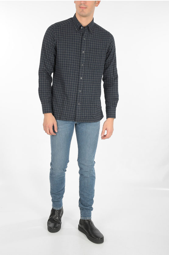 Tom Ford gun club check button-down collar shirt with breast pocket men ...