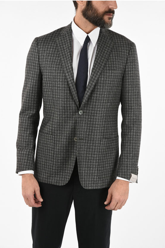 Corneliani gun club check drop 6R side vent patch pocket 2-button GATE ...