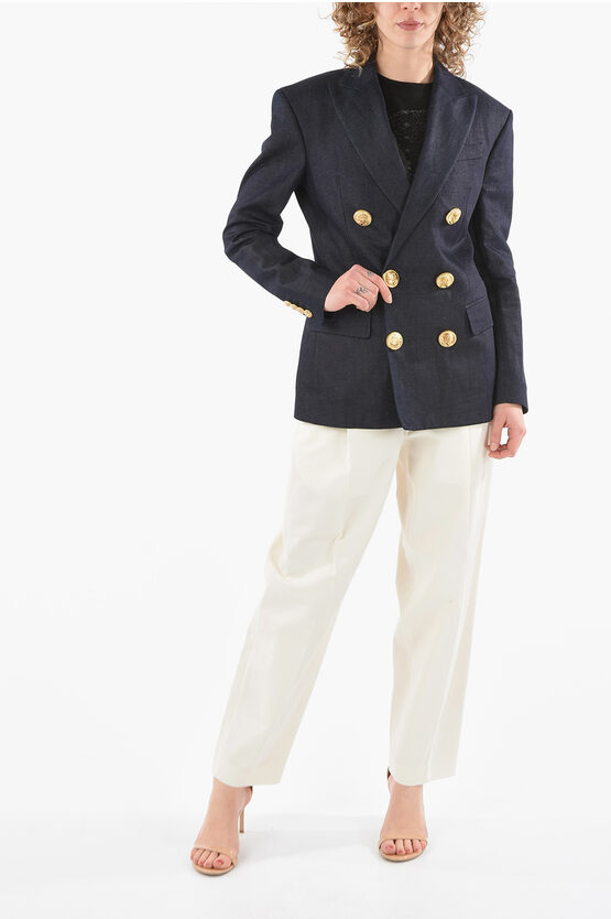 Dsquared2 Half-lined Denim Double-breasted Blazer with Peak Lapel and ...