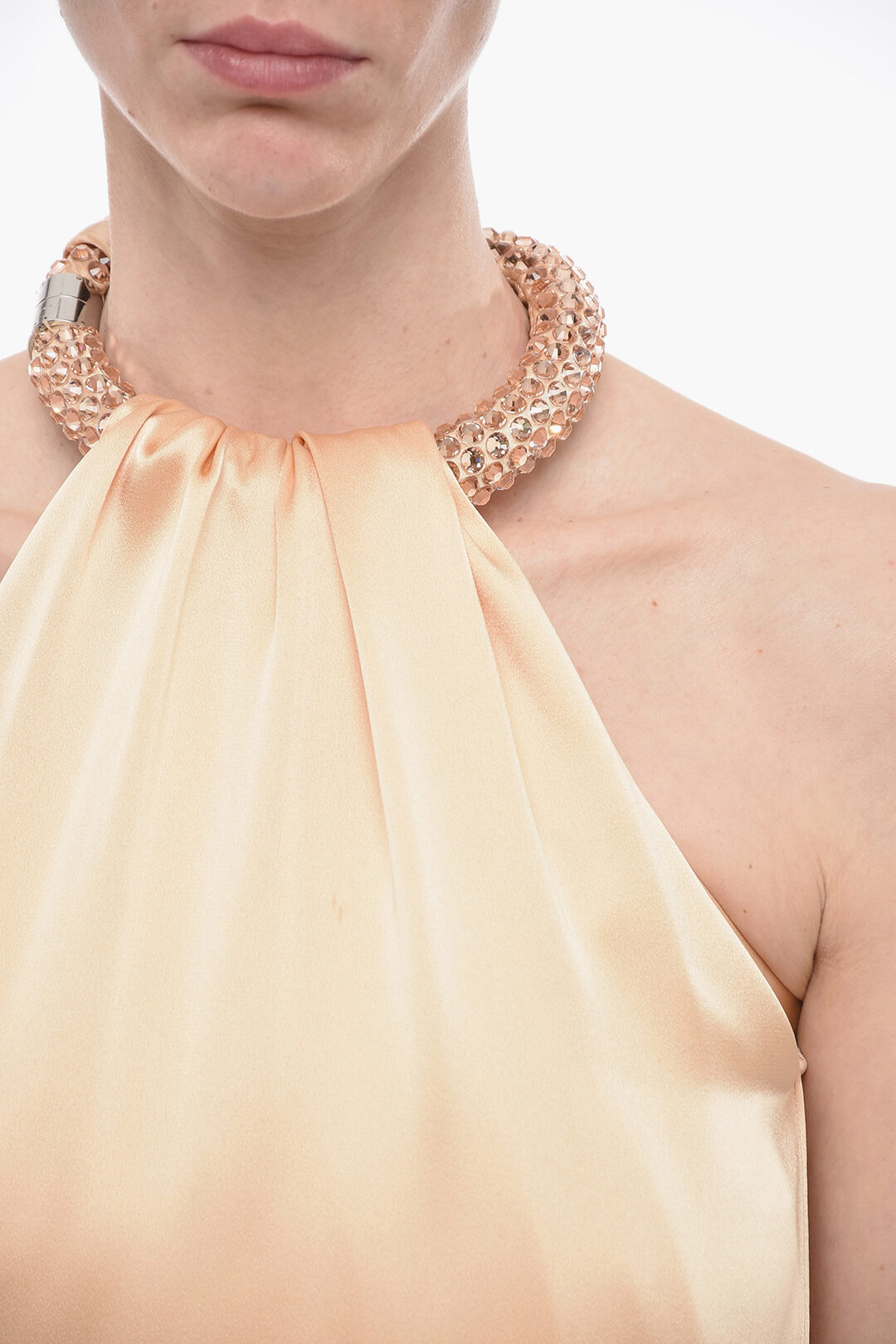 Stella McCartney Halter Neck Satin Minidress with Jeweled Neckline ...