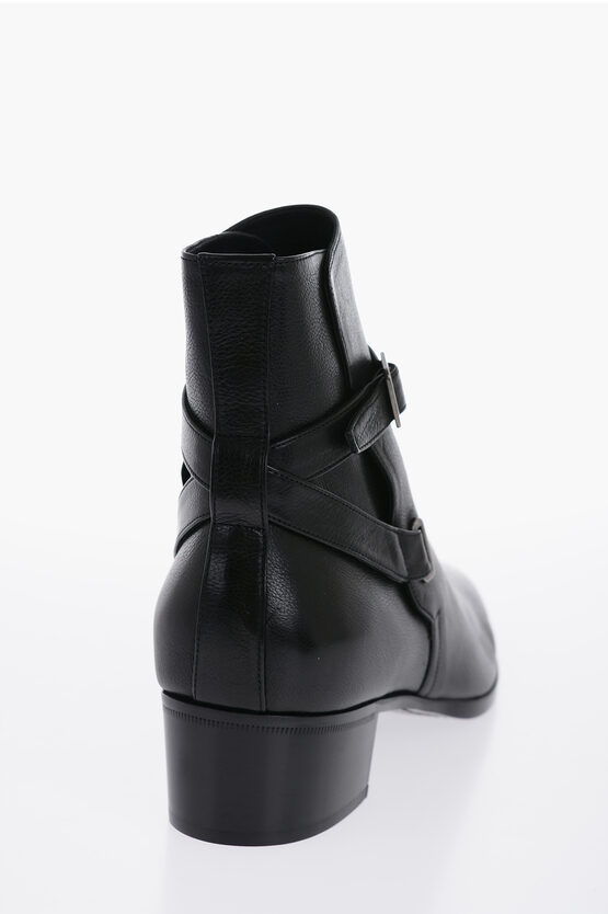 Saint Laurent Hammered Leather DORIAN Boots With Buckle Detail men ...
