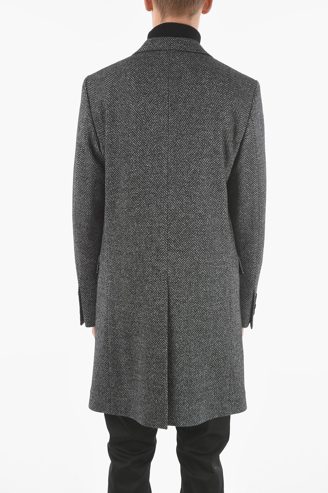 Dolce & Gabbana Herringbone Virgin Wool-blend Coat with Peak Lapel men ...