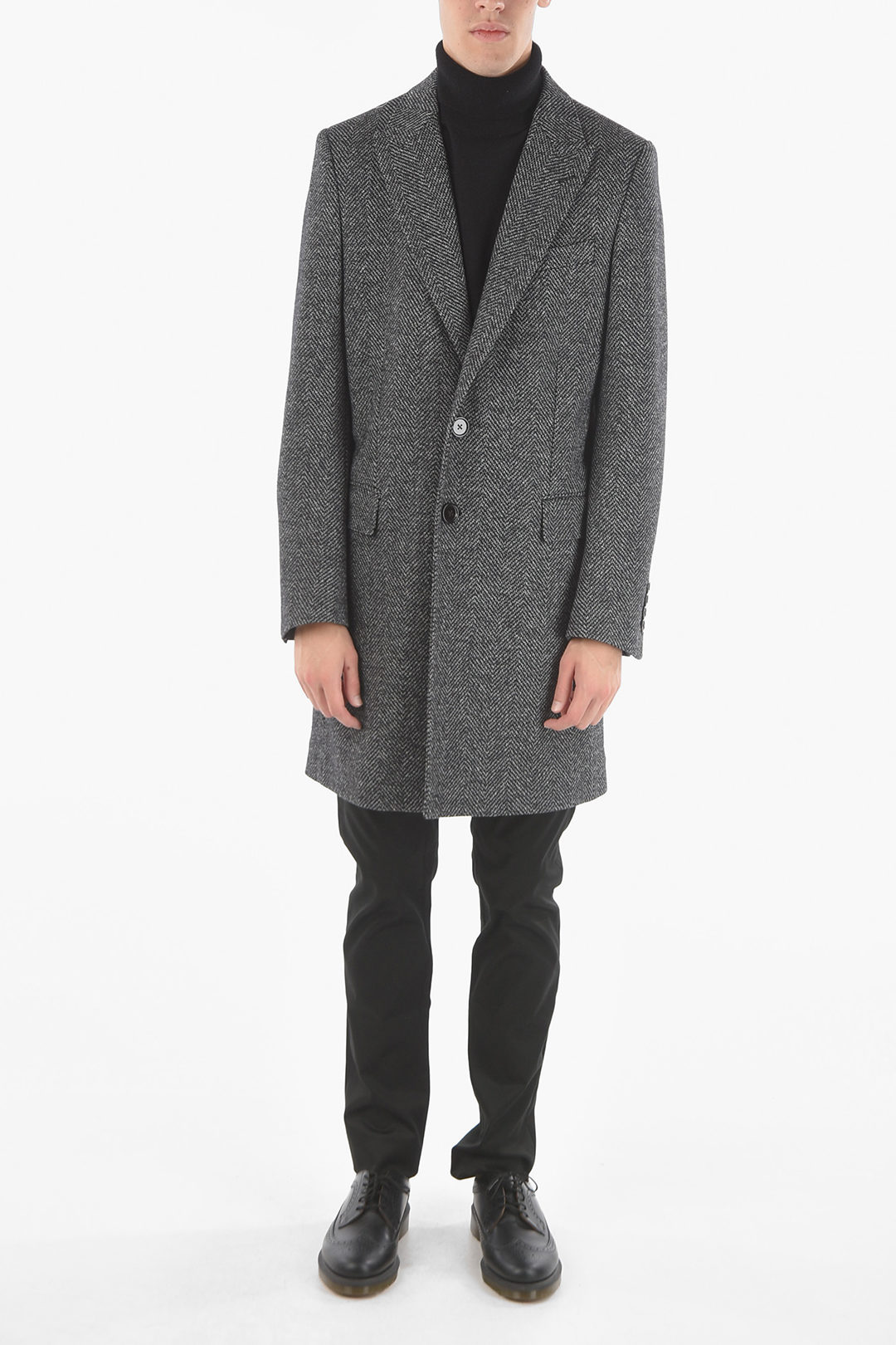 Dolce & Gabbana Herringbone Virgin Wool-blend Coat with Peak Lapel men ...