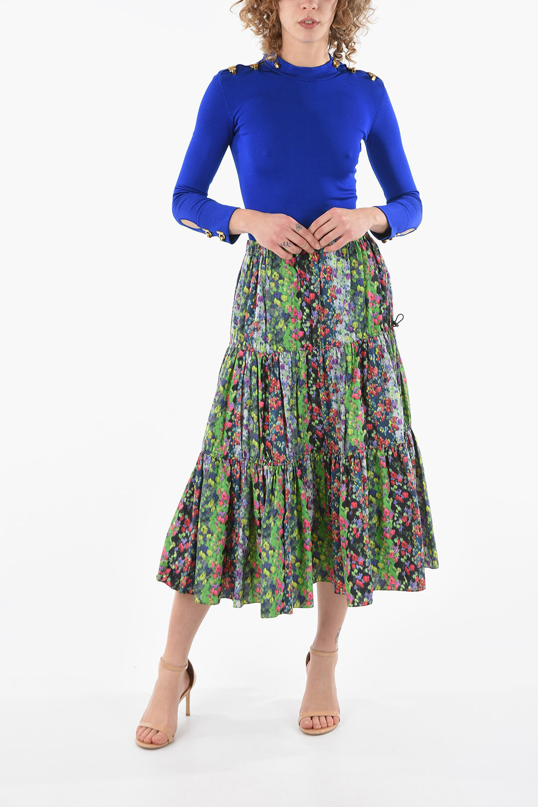 Kenzo High-waisted Flared Maxi Skirt in Floral Print with Drawstrings ...