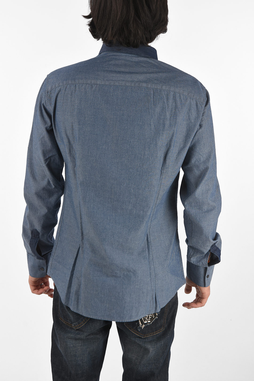 Philipp Plein HOMME denim LS LEONARD shirt with breast pocket men ...