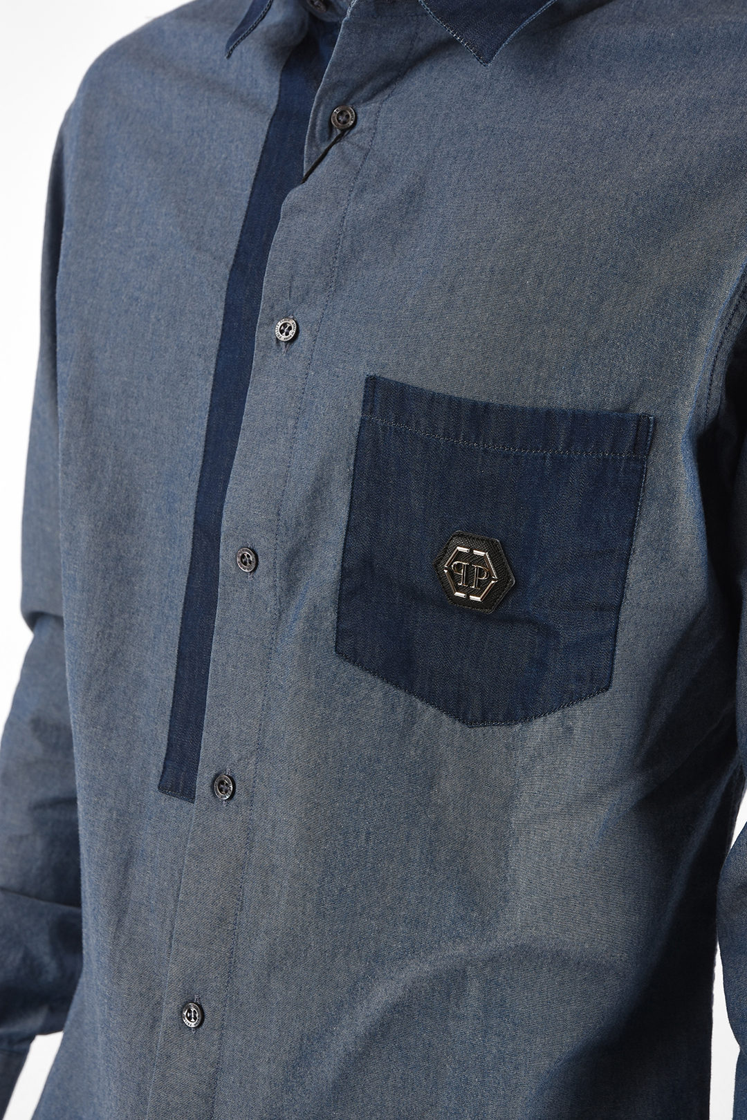 Philipp Plein HOMME denim LS LEONARD shirt with breast pocket men ...