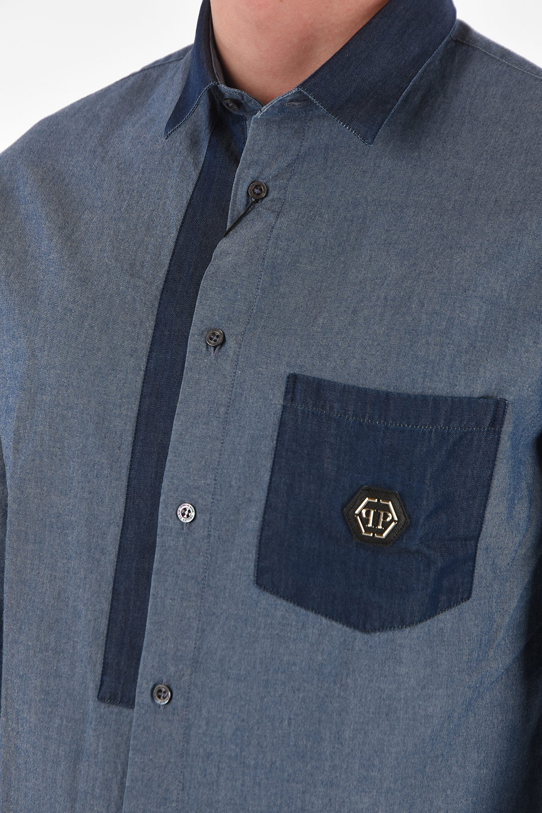 Philipp Plein HOMME denim LS LEONARD shirt with breast pocket men ...