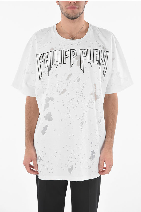 Philipp Plein HOMME EST.1978 Logoed Destroyed Cotton Oversized T-Shirt ...