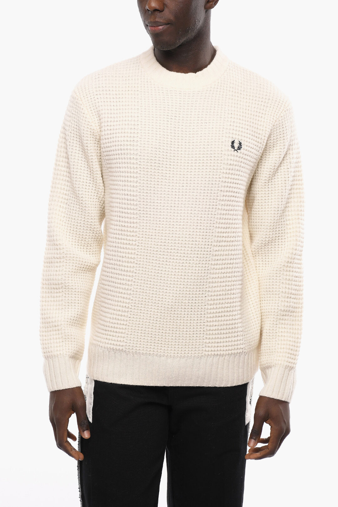 Fred Perry Honeycomb Motif Wool Crew-neck Sweater with Embroidered Logo ...
