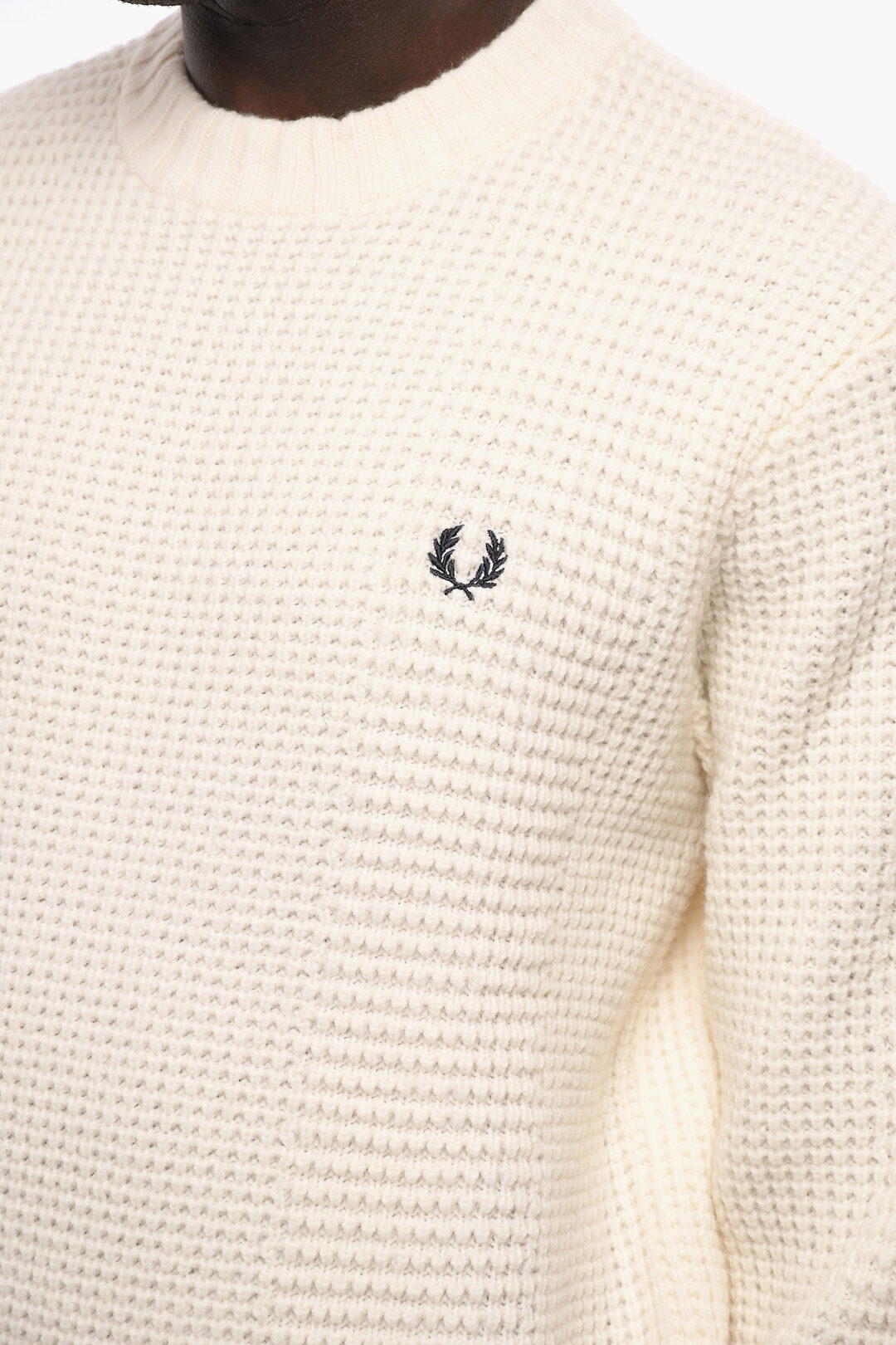 Fred Perry Honeycomb Motif Wool Crew-neck Sweater with Embroidered Logo ...
