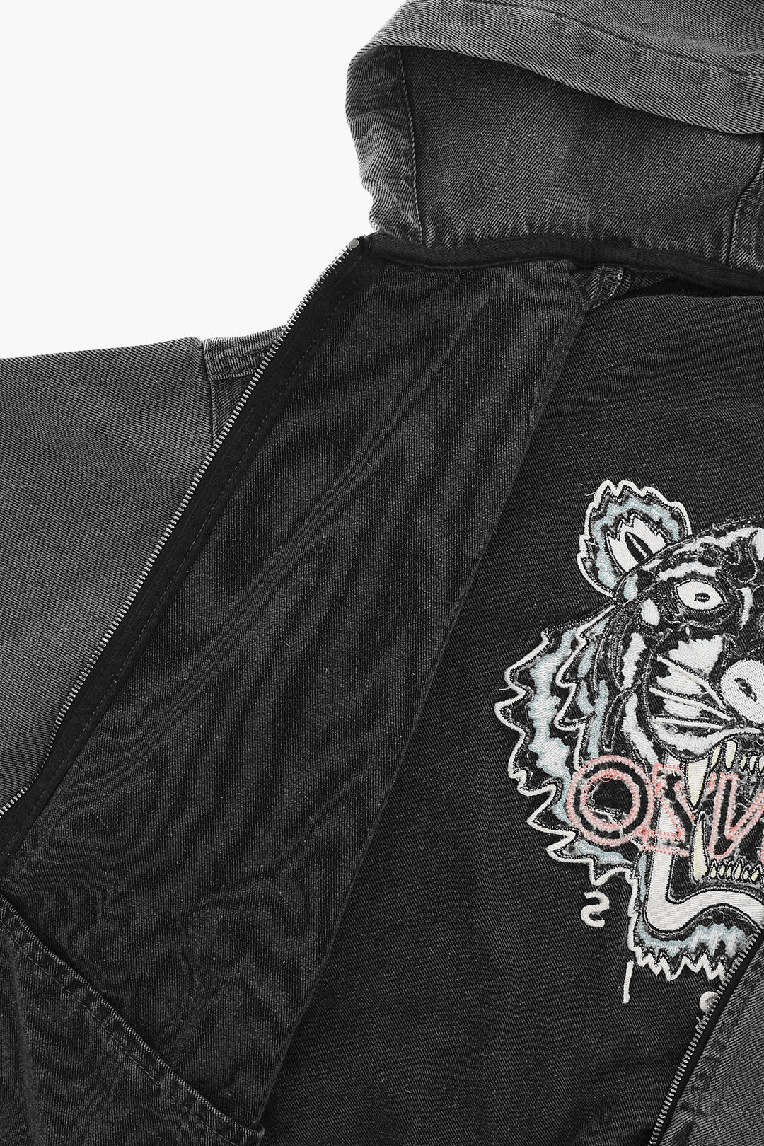 Kenzo Kids Hooded Denim Jacket with Tiger Crest Embroidery boys ...