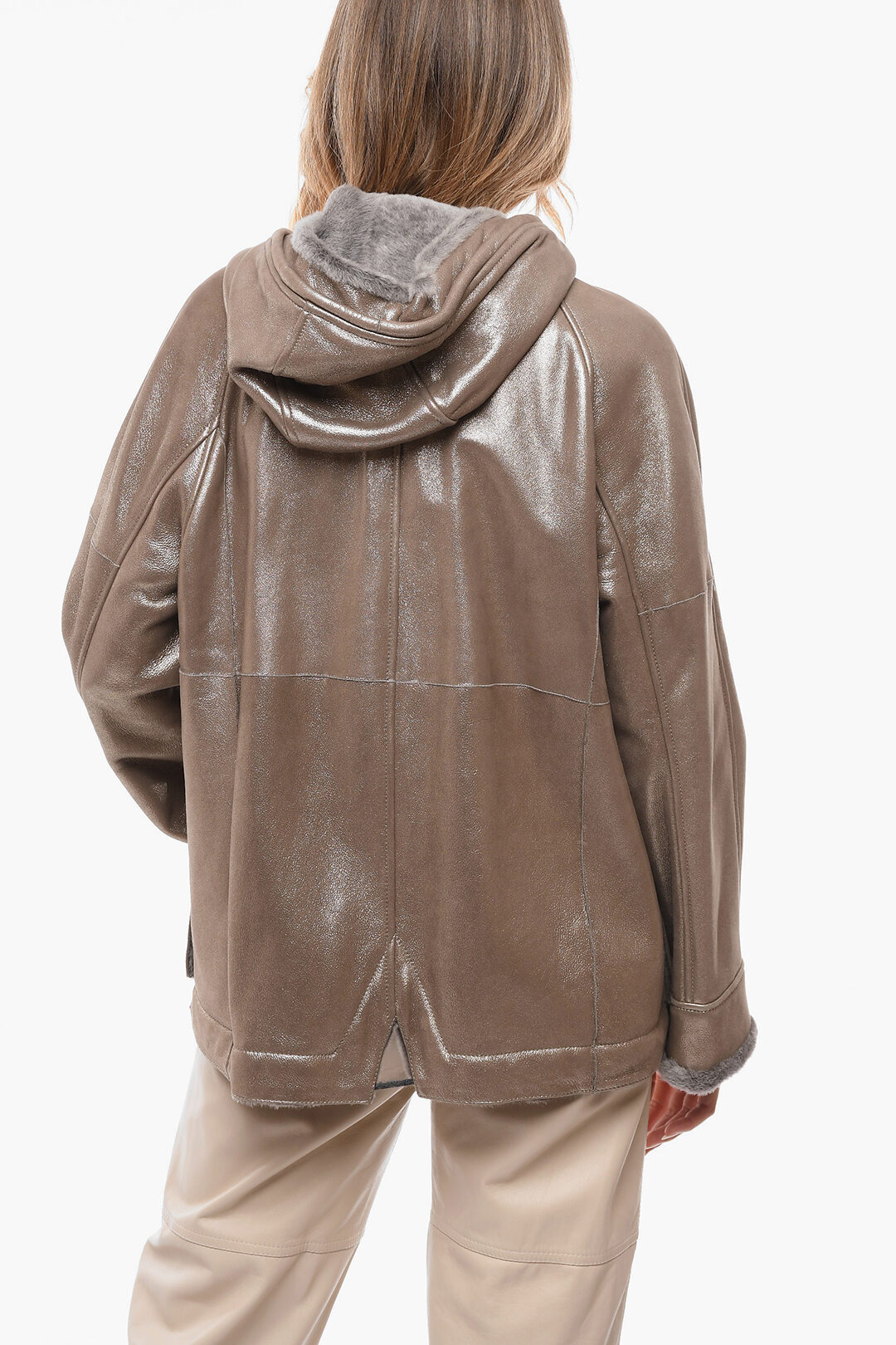 Brunello Cucinelli Hooded Lurex Coat with Mink Fur Lining Brunello Cucinelli Hooded Lurex Coat with Mink Fur Lining
