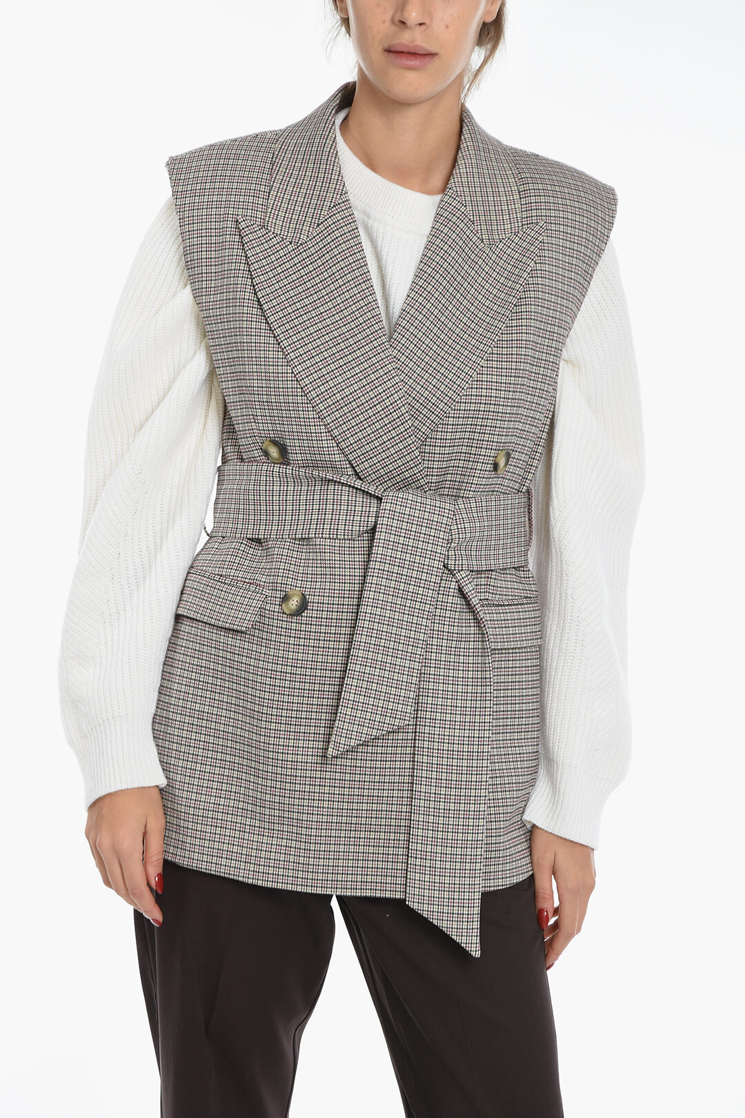 Notes du Nord Houndstooth Motif EMIA Double Breast Jacket with Belt ...