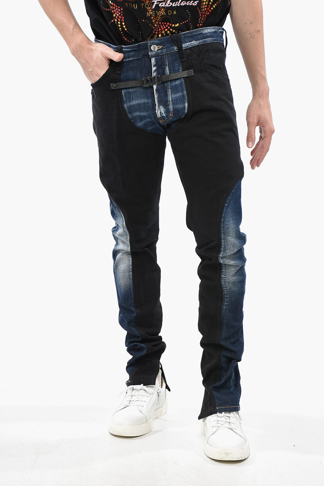 Dsquared2 ICON Two-Tone TECHNO COOL GUY Jeans with Leather Strap and ...