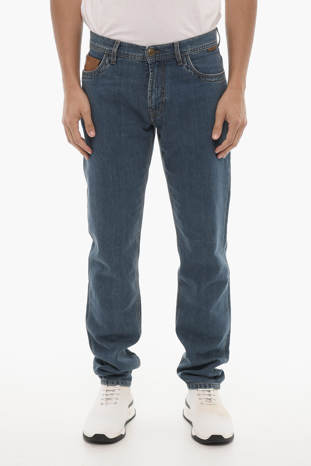 Corneliani ID Jeans in Tinta Unita con Dettagli in Pelle 18cm uomo ...