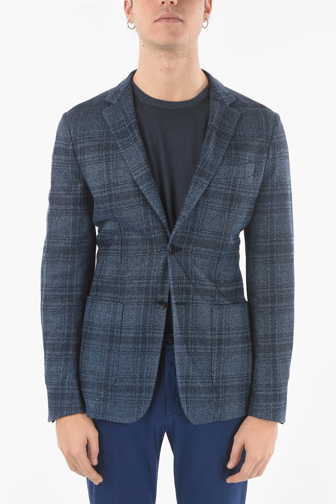 Corneliani ID Plaid motif side vents notch lapel 2-button blazer men ...