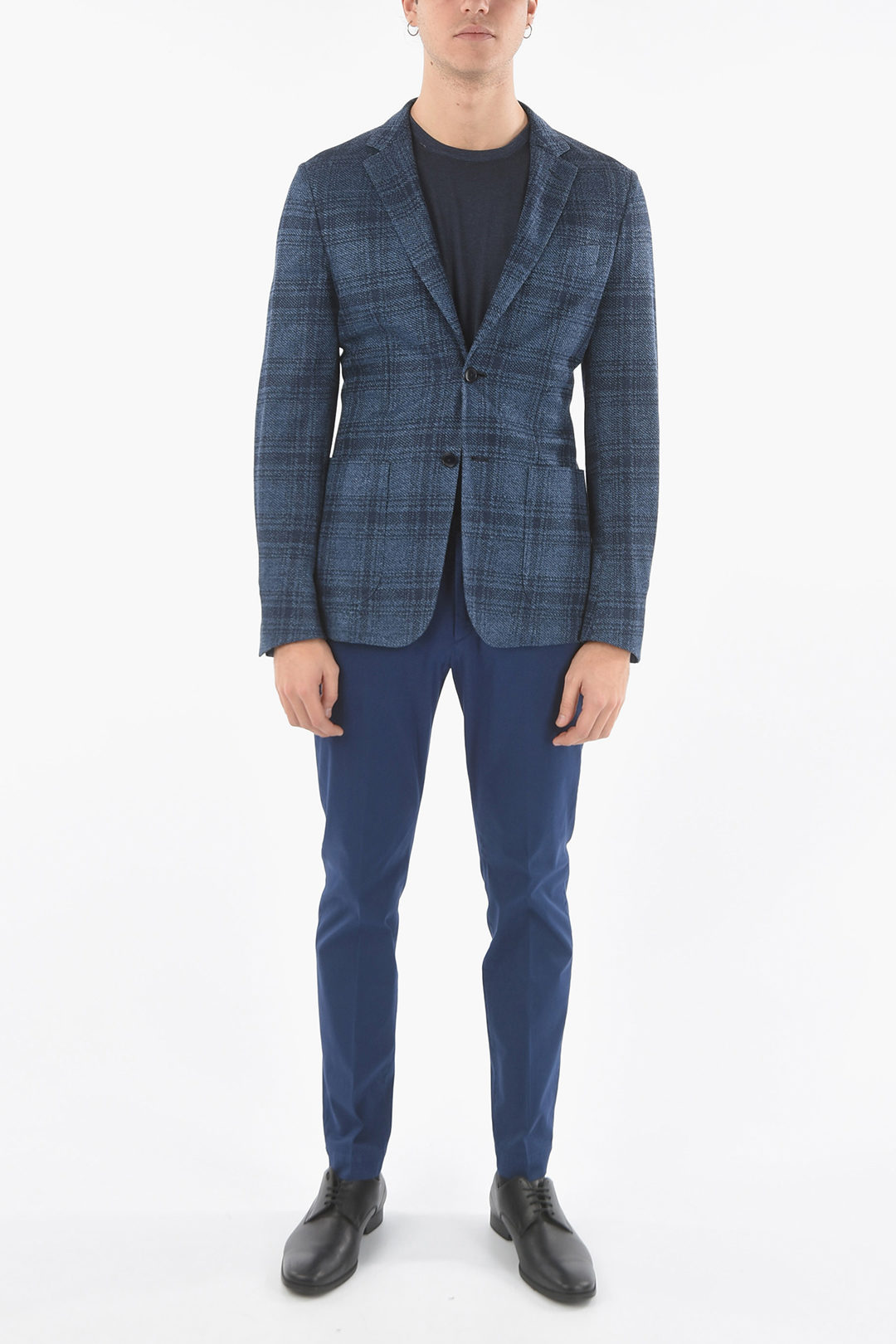 Corneliani ID Plaid motif side vents notch lapel 2-button blazer men ...