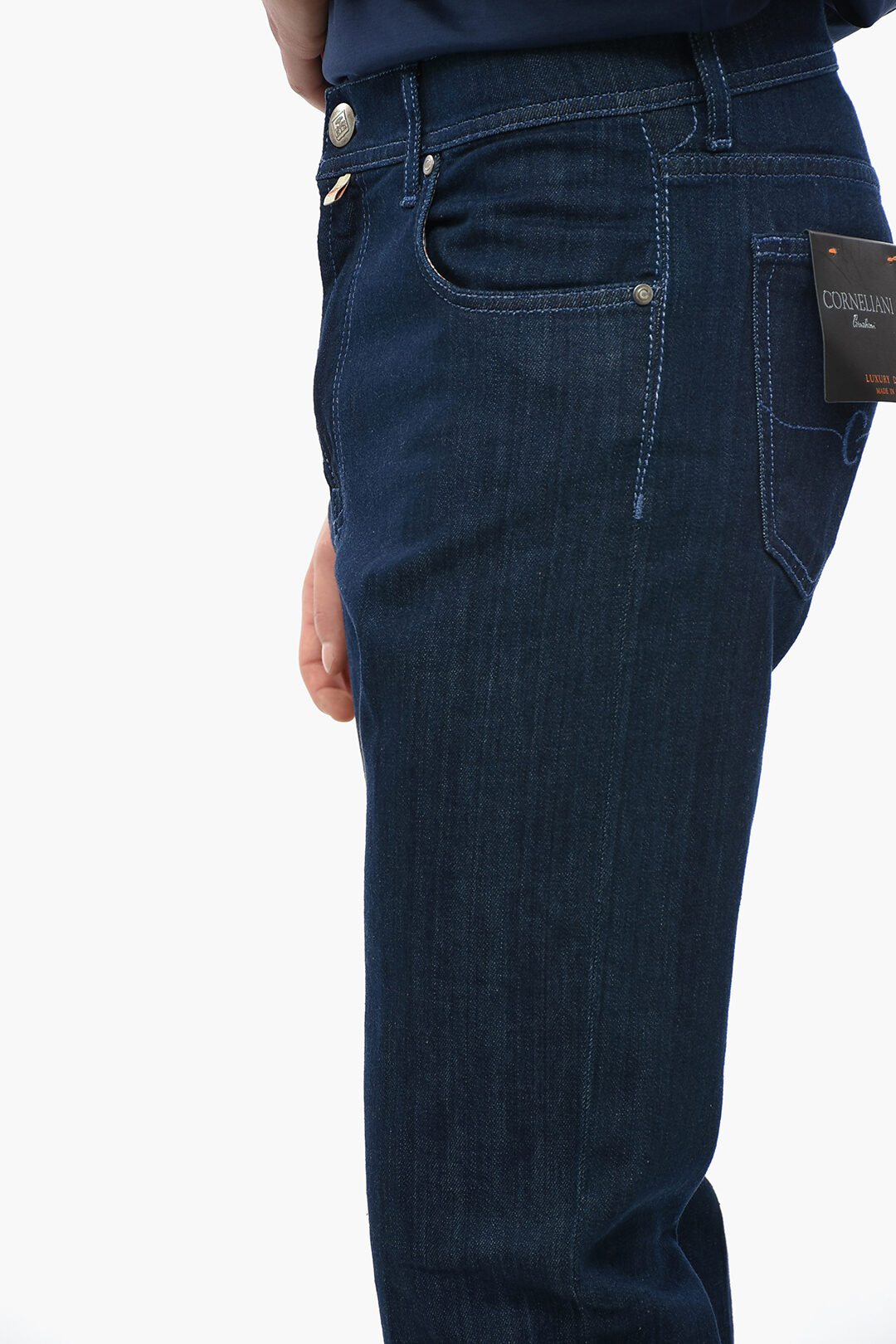 Corneliani ID Stretch Cotton Regular Fit Denims with Dark Wash men ...