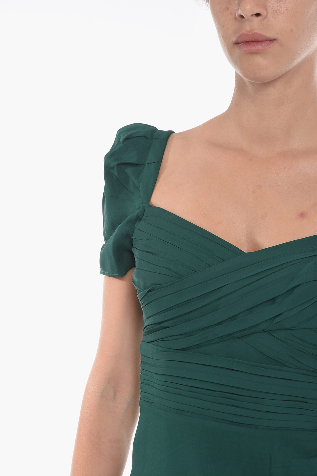 Self-Portrait IRIS Gathered Dress with Sweetheart Neckline and Puffed ...