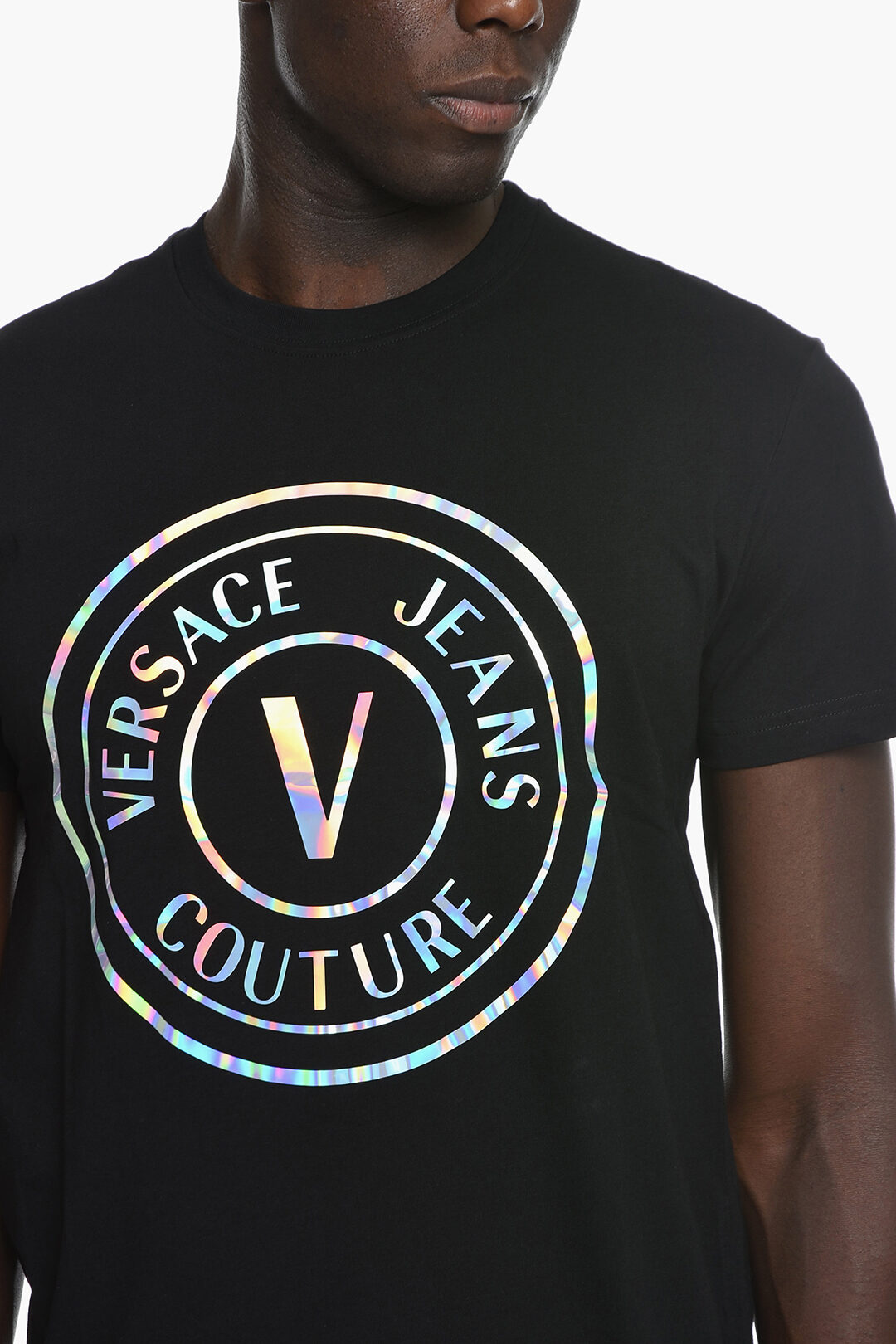 Versace JEANS COUTURE Crewneck T-shirt with Iridescent Print men ...