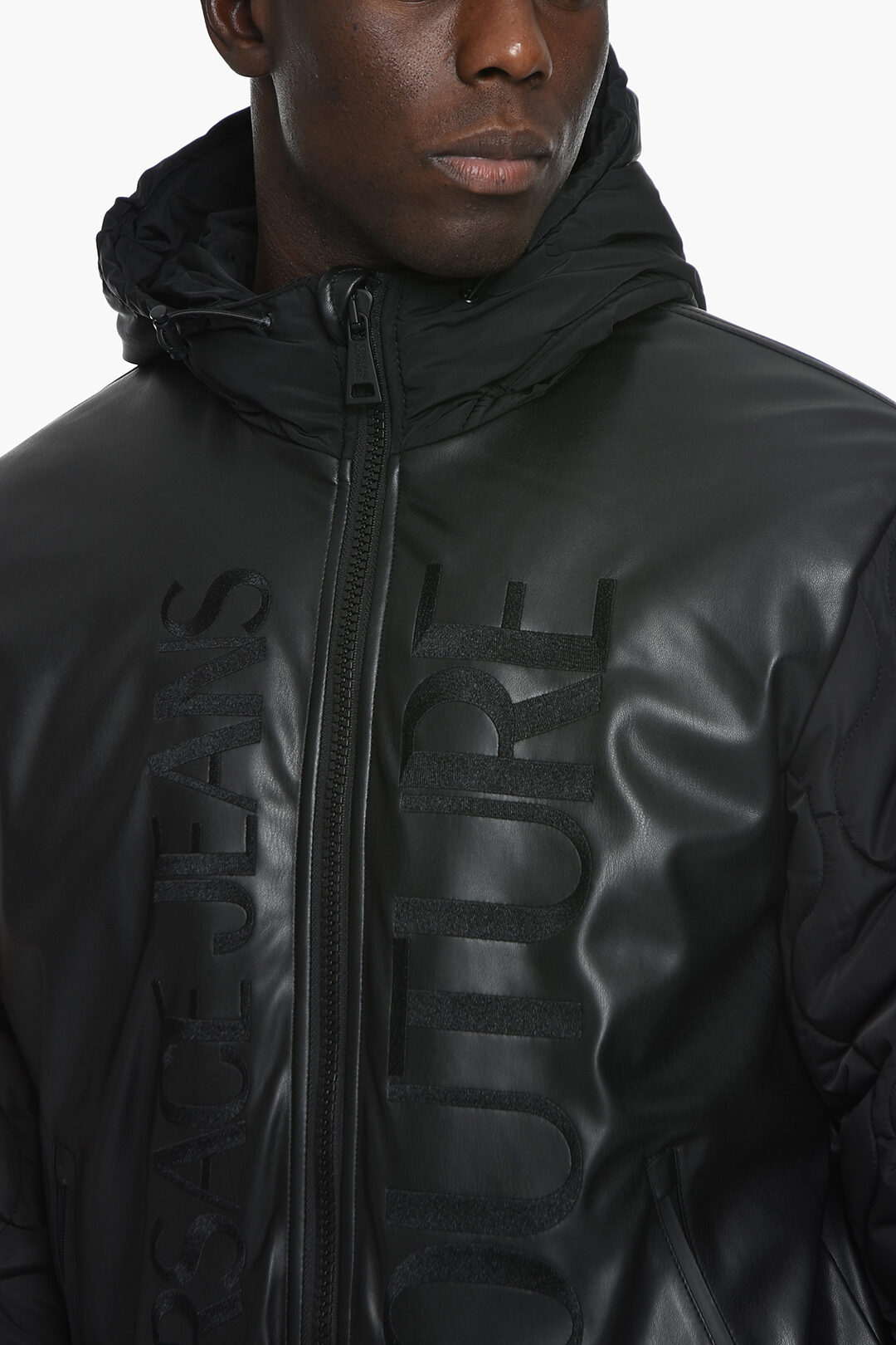 Versace JEANS COUTURE Faux-leather Puffer Jacket with Ton-sur-ton Logo ...