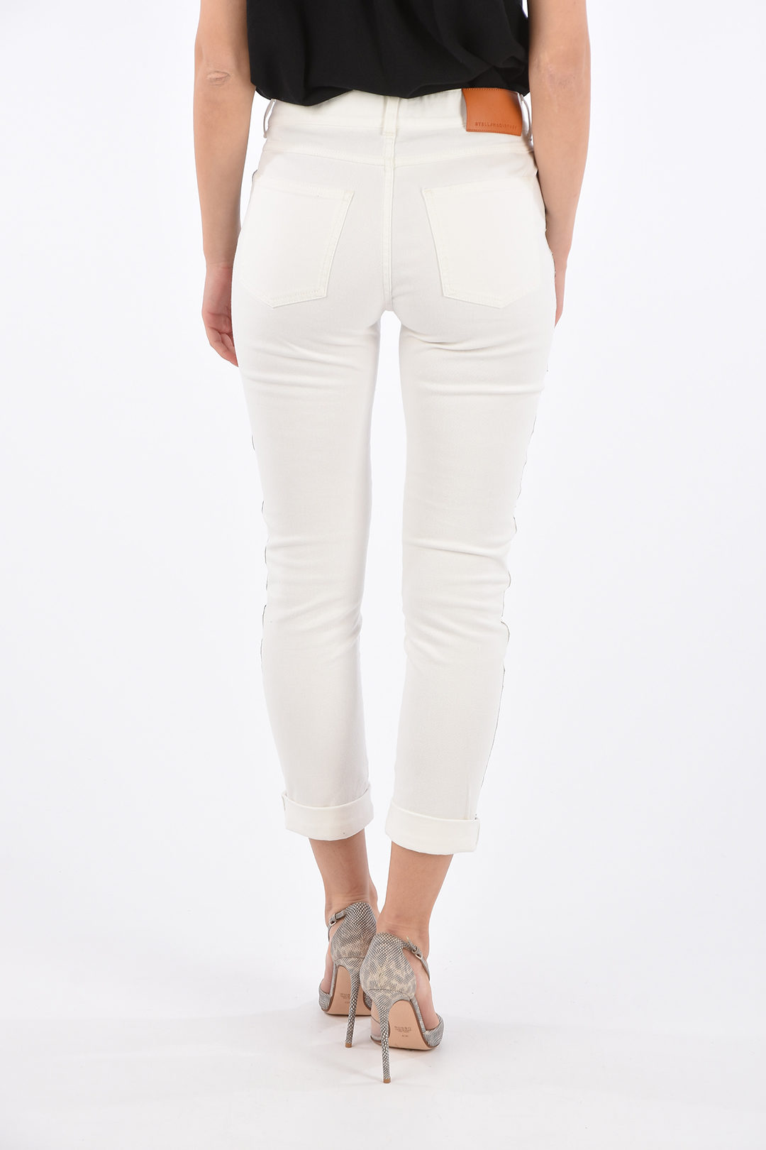 Stella McCartney jeans in denim stretch con banda laterale logata donna ...