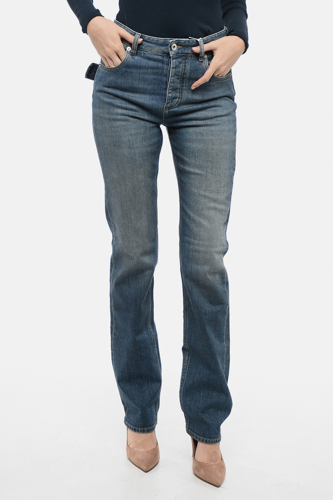 Bottega Veneta Jeans Slim Fit in Cotone Stretch con Passanti 16cm donna ...