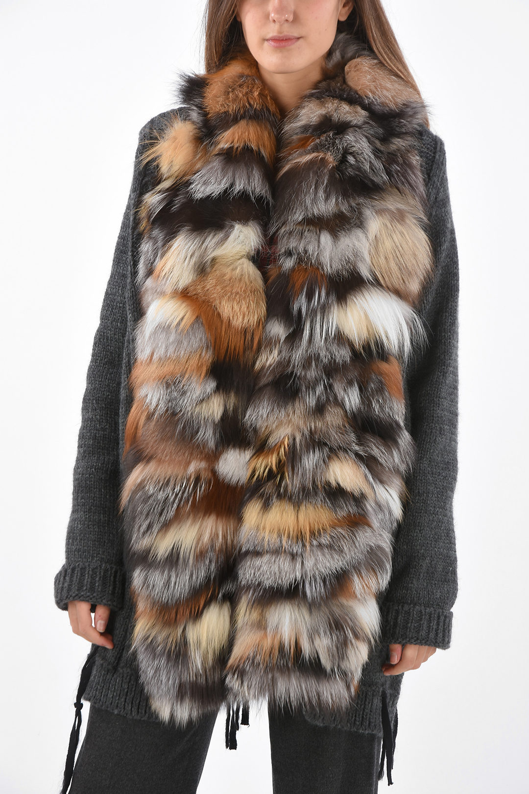 S.W.O.R.D 6644 Knitted Cardigan with Fox Fur Rever women - Glamood Outlet